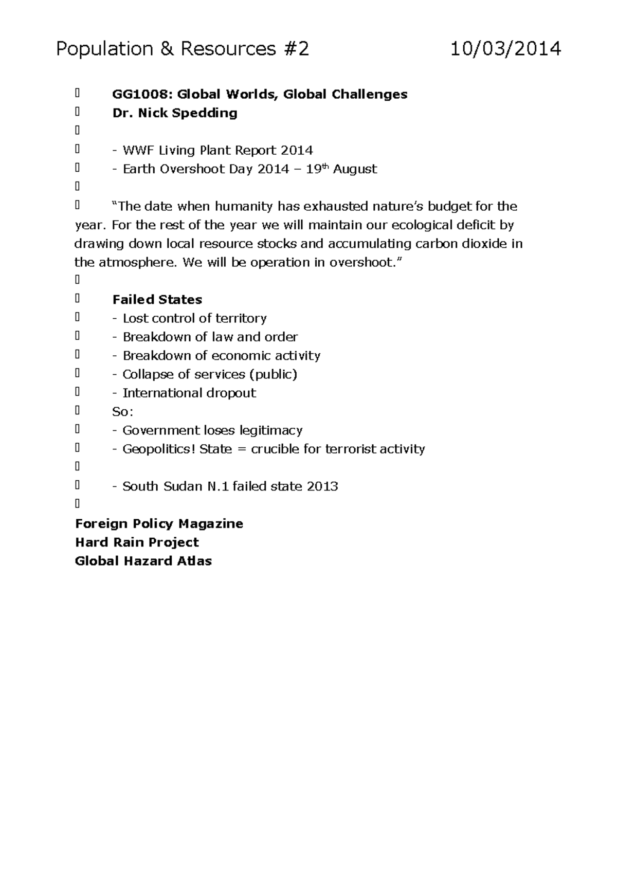 Population & Resources 2 #6 - Population & Resources #2 10/03/ GG1008 ...