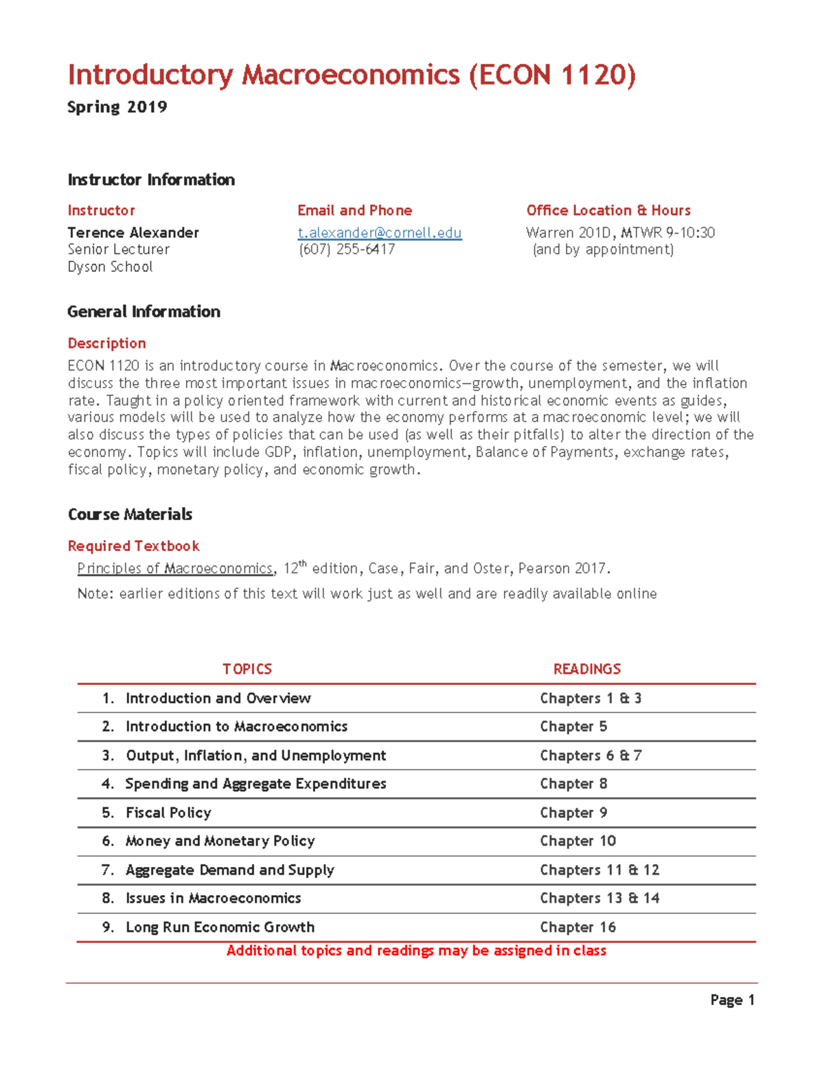 ECON 1120 Class Syllabus Spring 2019 - Page 1 Introductory ... ECON 1120 Class Syllabus Spring 2019 - Page 1 Introductory ...