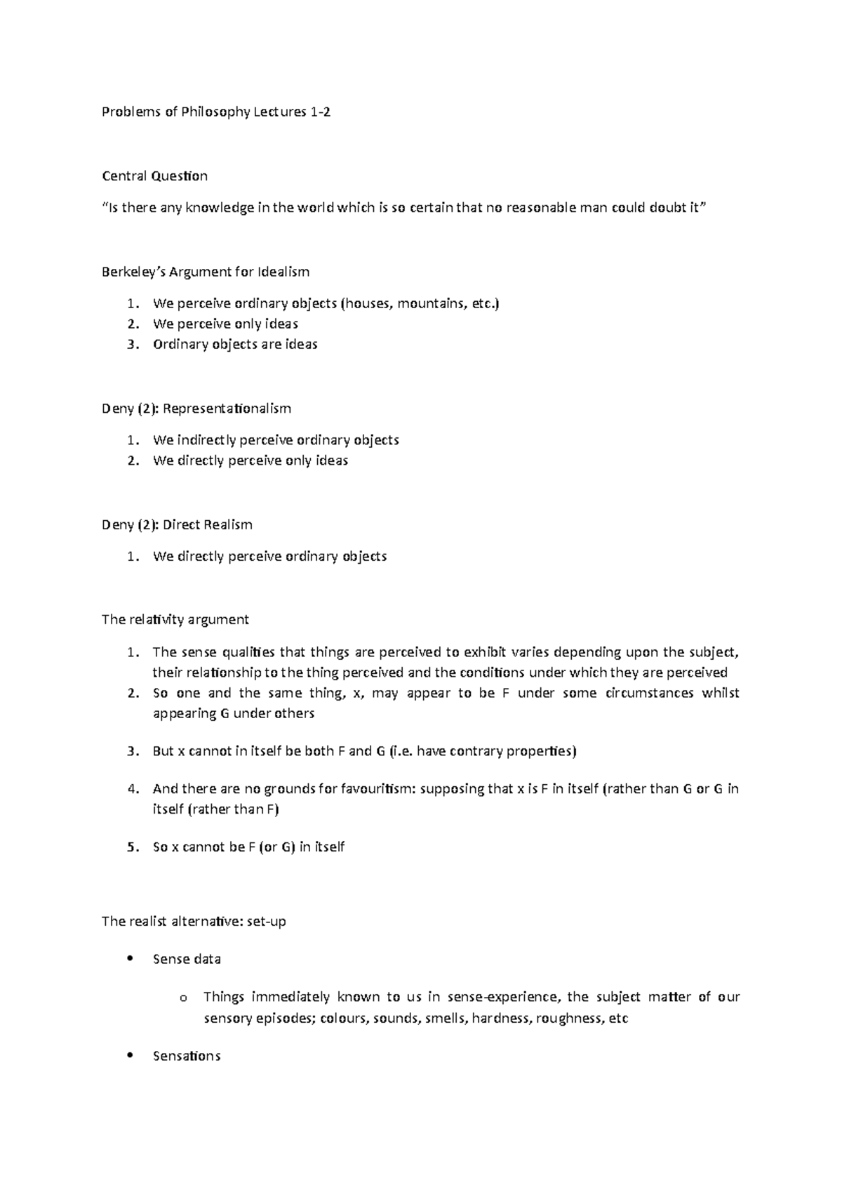 Problems of Philosophy Lecture 1-2 - Problems of Philosophy Lectures 1 ...