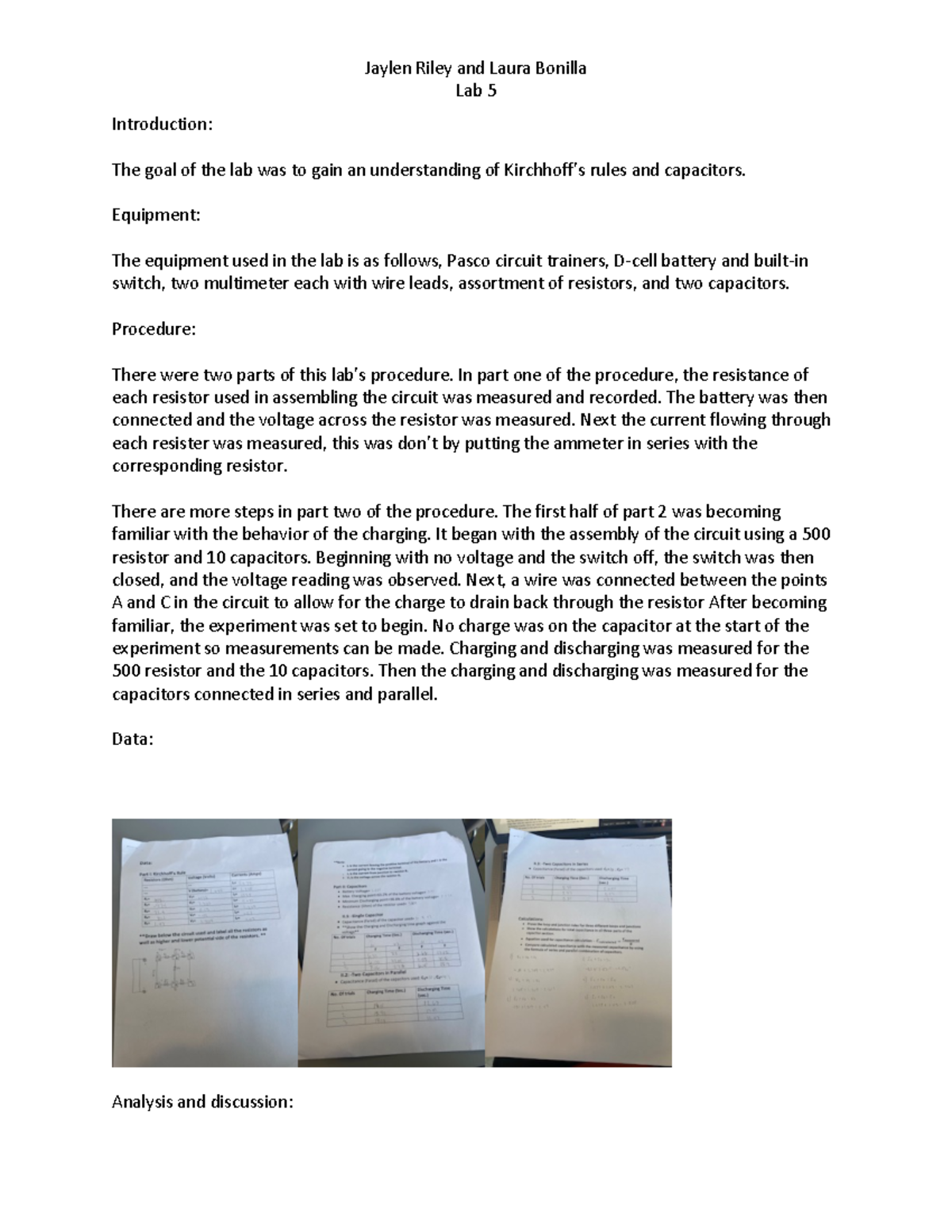 Physics lab 5 - correct - Jaylen Riley and Laura Bonilla Lab 5 ...