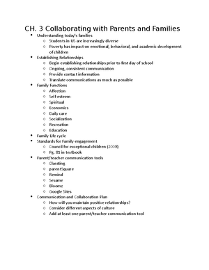 ED 200 Ch 3 Notes - Chapter 3 Collaborating with Parents and Families ...