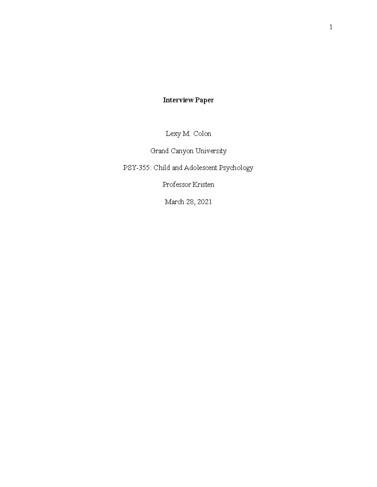 Interview Paper-Lexy Colon - Interview Paper Lexy M. Colon Grand Canyon ...
