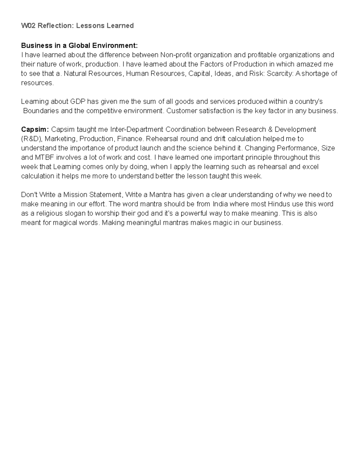 BA 211 -W02 Reflection Lessons Learned - W02 Reflection: Lessons ...