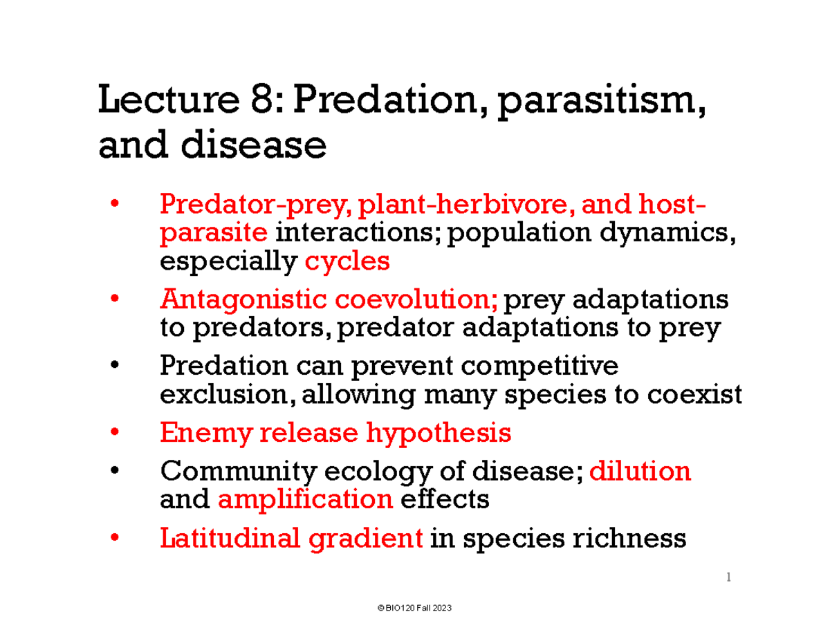 BIO120Fall2023 Lecture 8 1slideperpage - Lecture 8: Predation ...