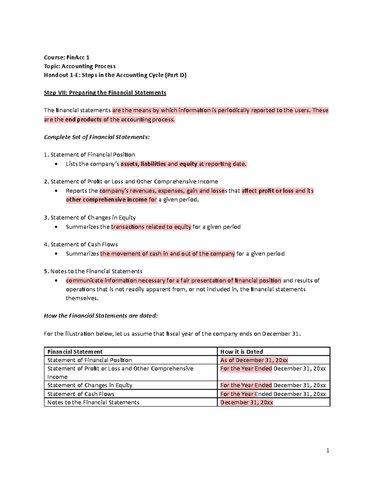 [05] Handout 1E - Steps in Accounting Cycle (Part C) - Course: FinAcc 1 ...