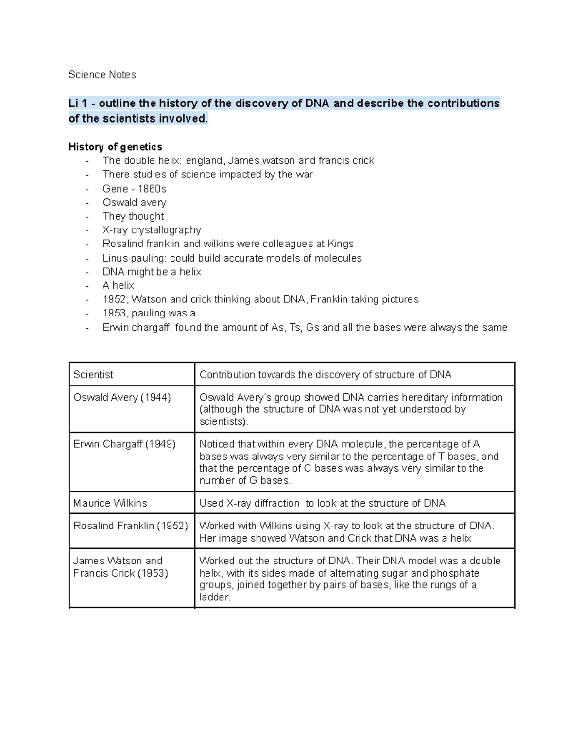 Biology science Notes - Science Notes Li 1 - outline the history of the ...