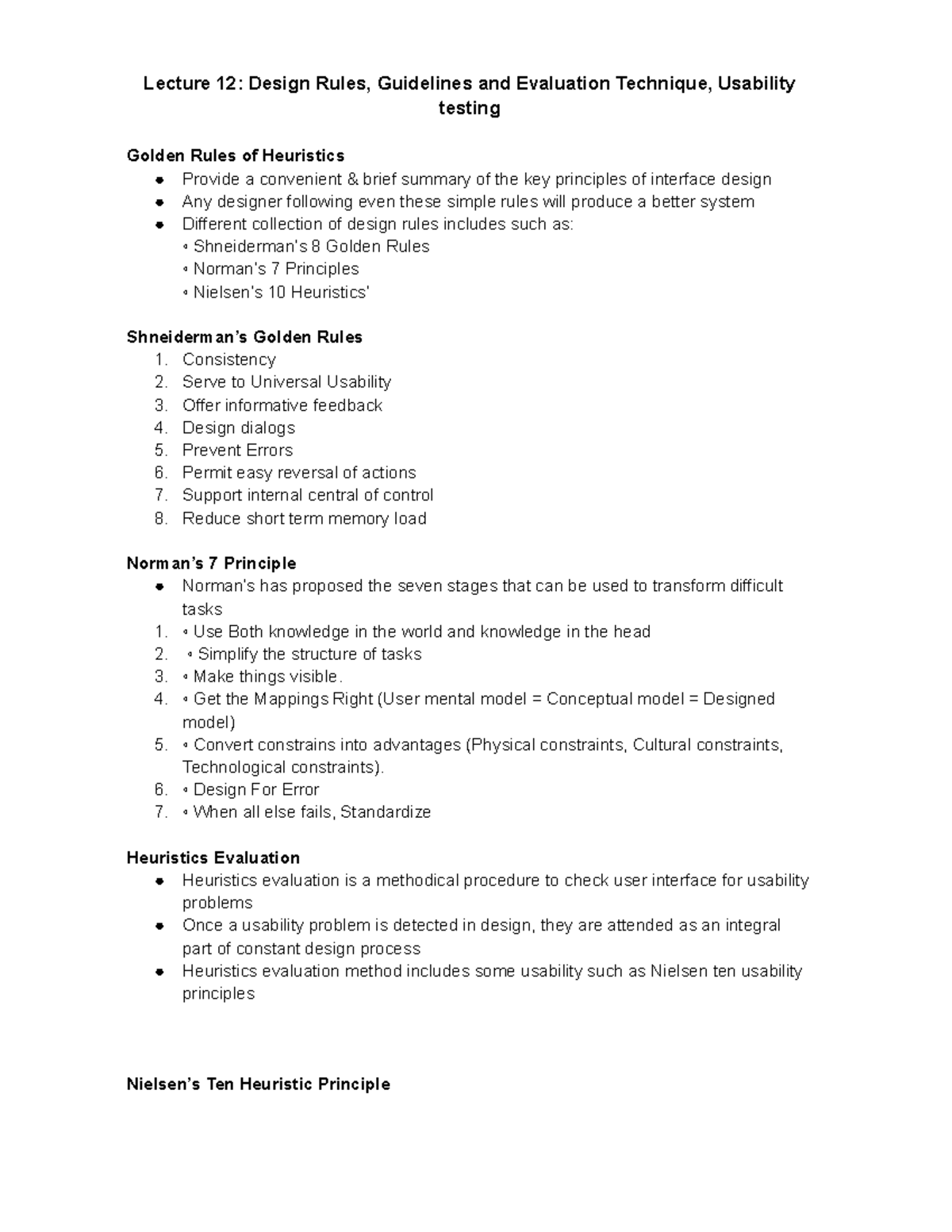 Lecture 12 Design Rules, Guidelines and Evaluation Technique, Usability ...