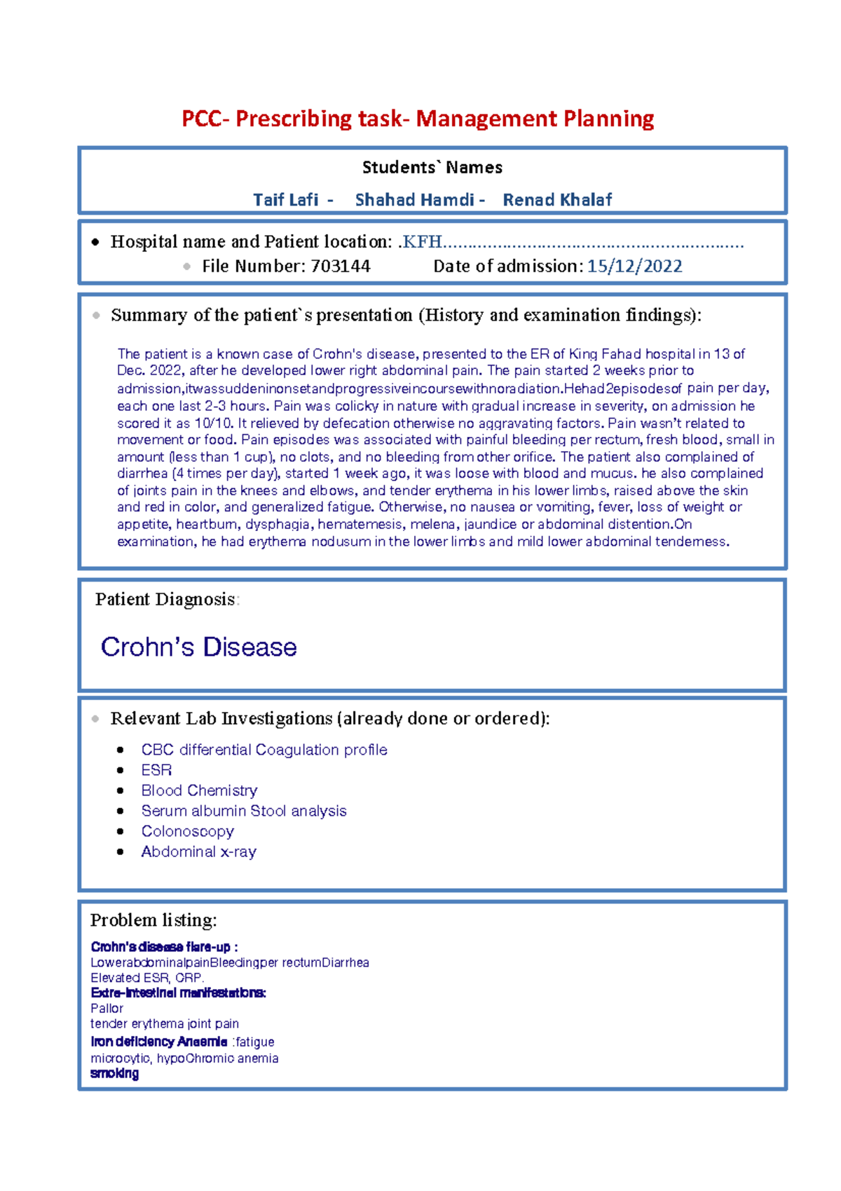 PCC-Prescribing- task3 - PCC- Prescribing task- Management Planning ...