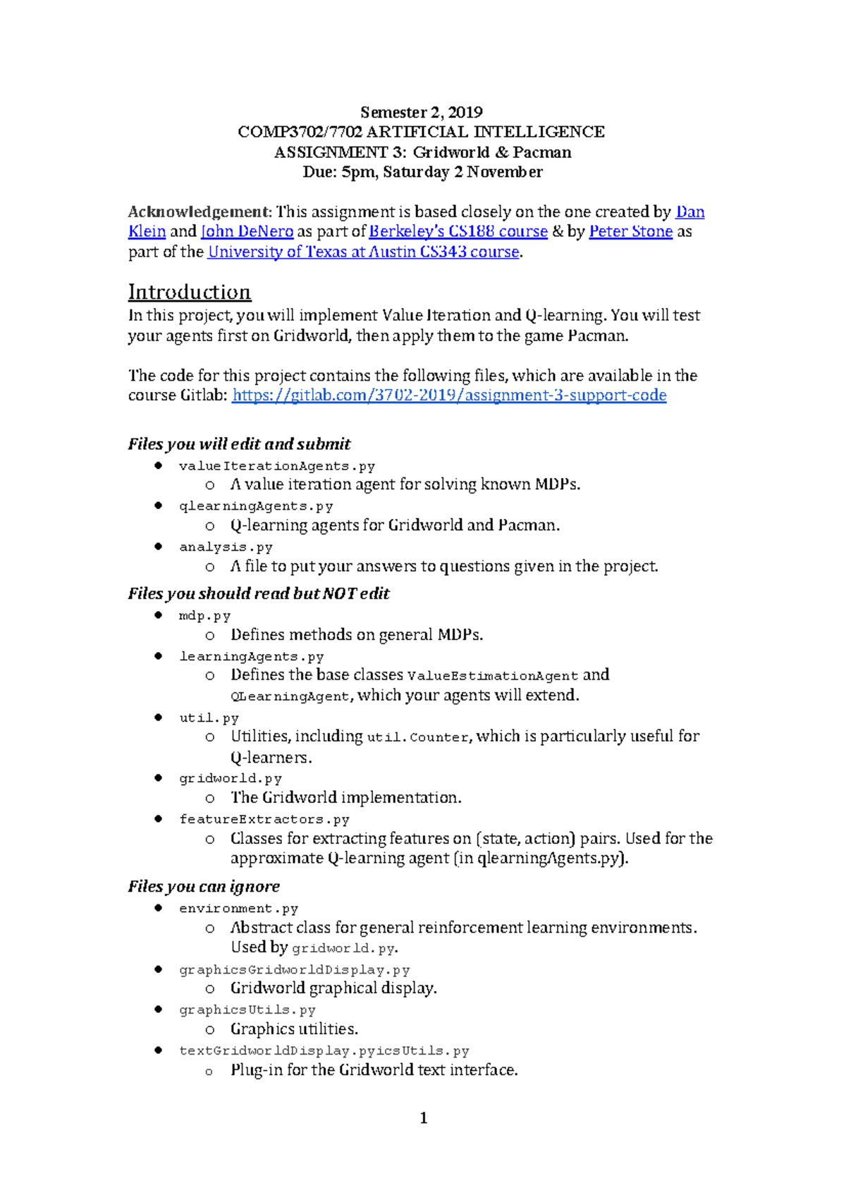 Assignment 3 2019 - AI NOTES ON SQL - Semester 2, 2019 COMP3702/7702 ...