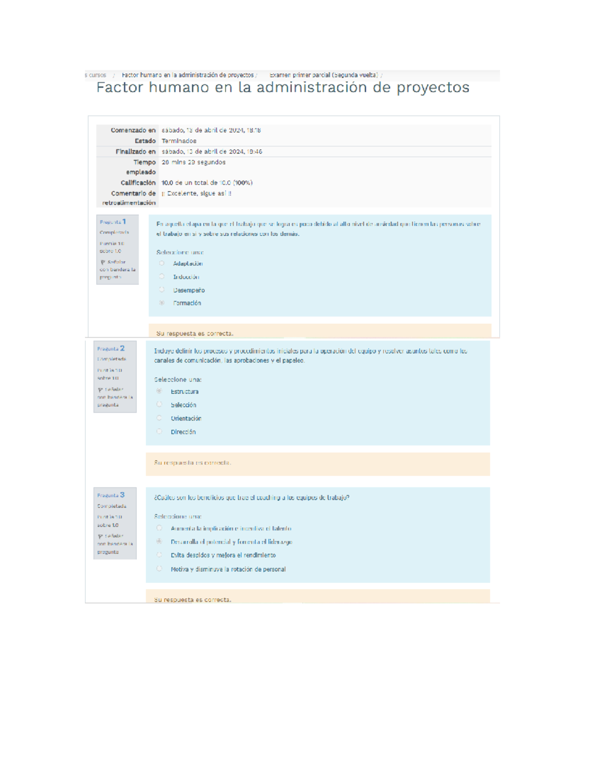 Factor humano en la administración de proyectos - Examen primer parcial (Segunda vuelta) - Studocu