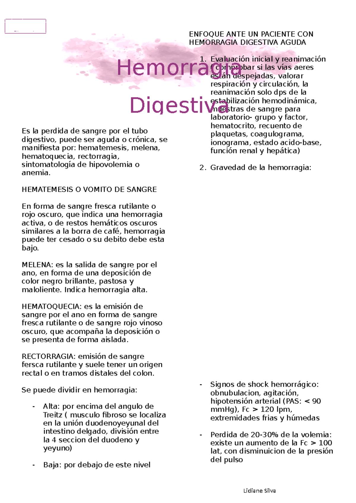 Hemorragia dig A - apunte cirurgia - Es la perdida de sangre por el ...