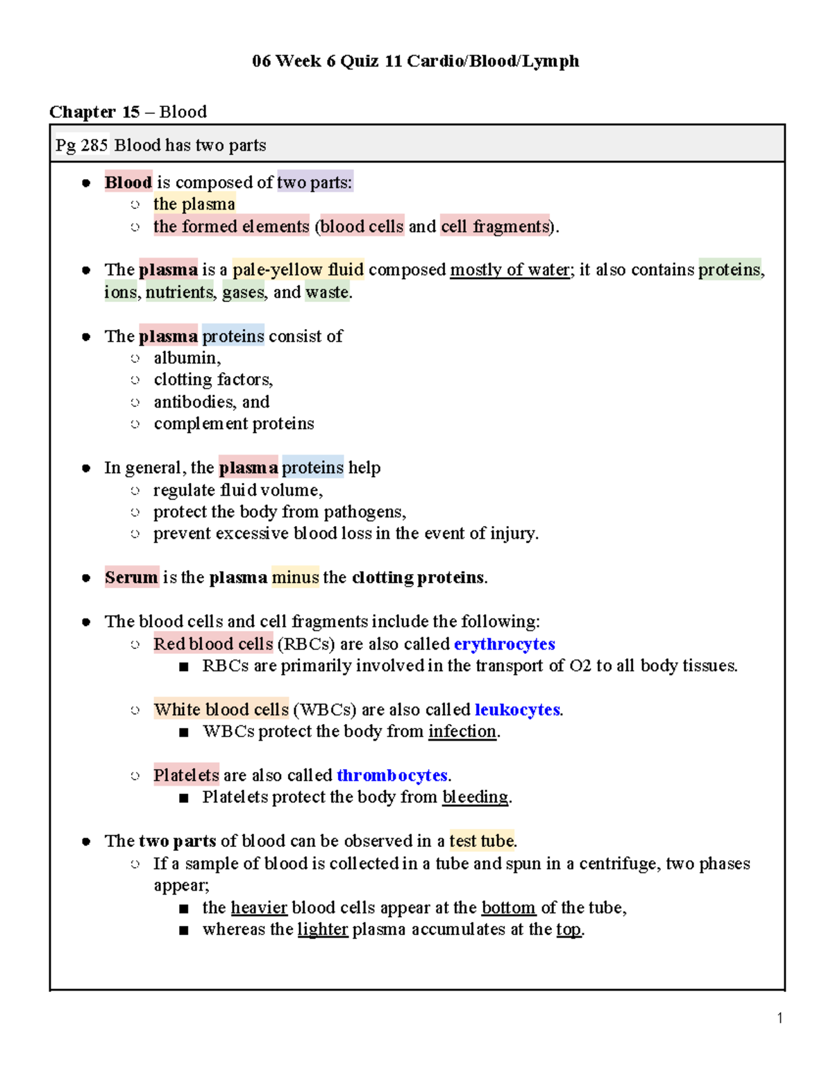 FILE 0718 - Lecture Notes - 06 Week 6 Quiz 11 Cardio/Blood/Lymph ...