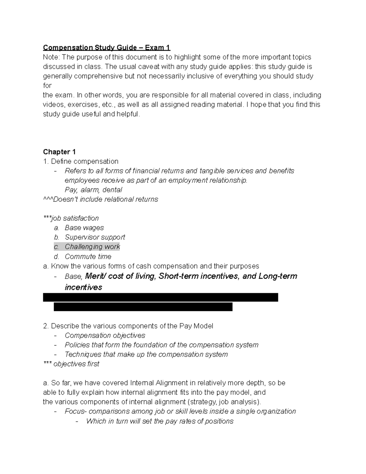 COMP EXAM 1 Review - Compensation Study Guide – Exam 1 Note: The ...