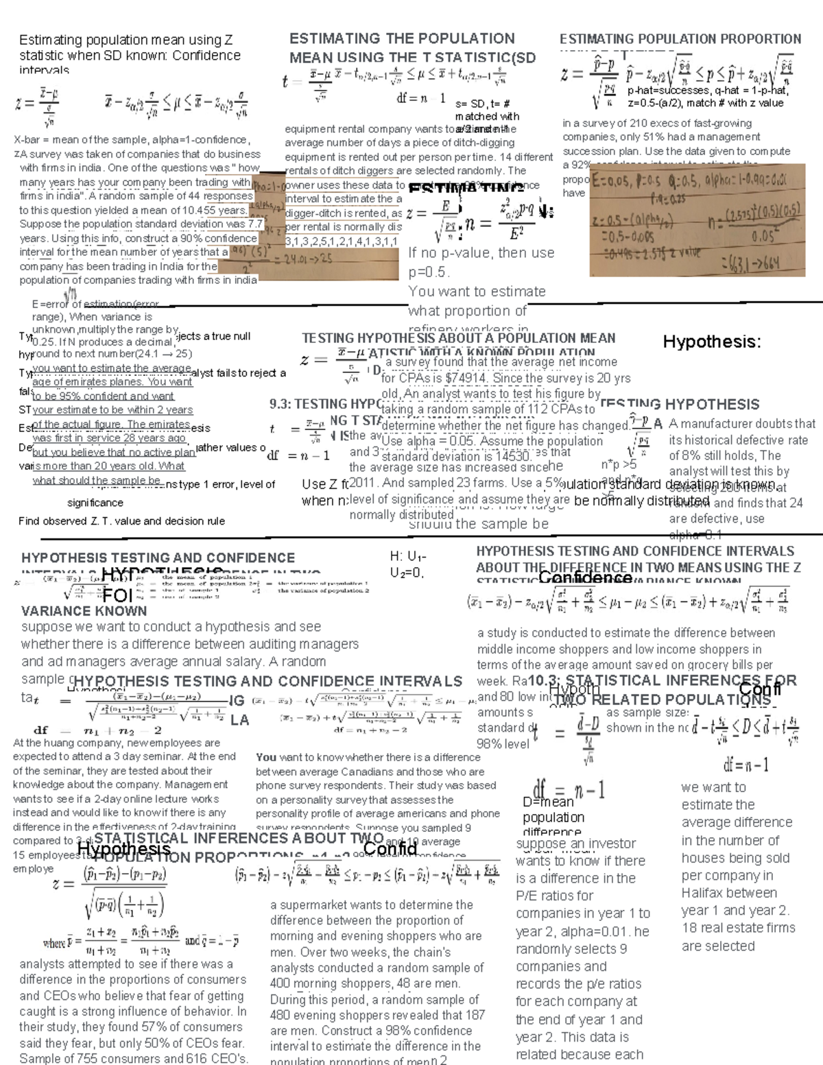 Stats final cheat sheet - Type I error is when an analyst rejects a ...
