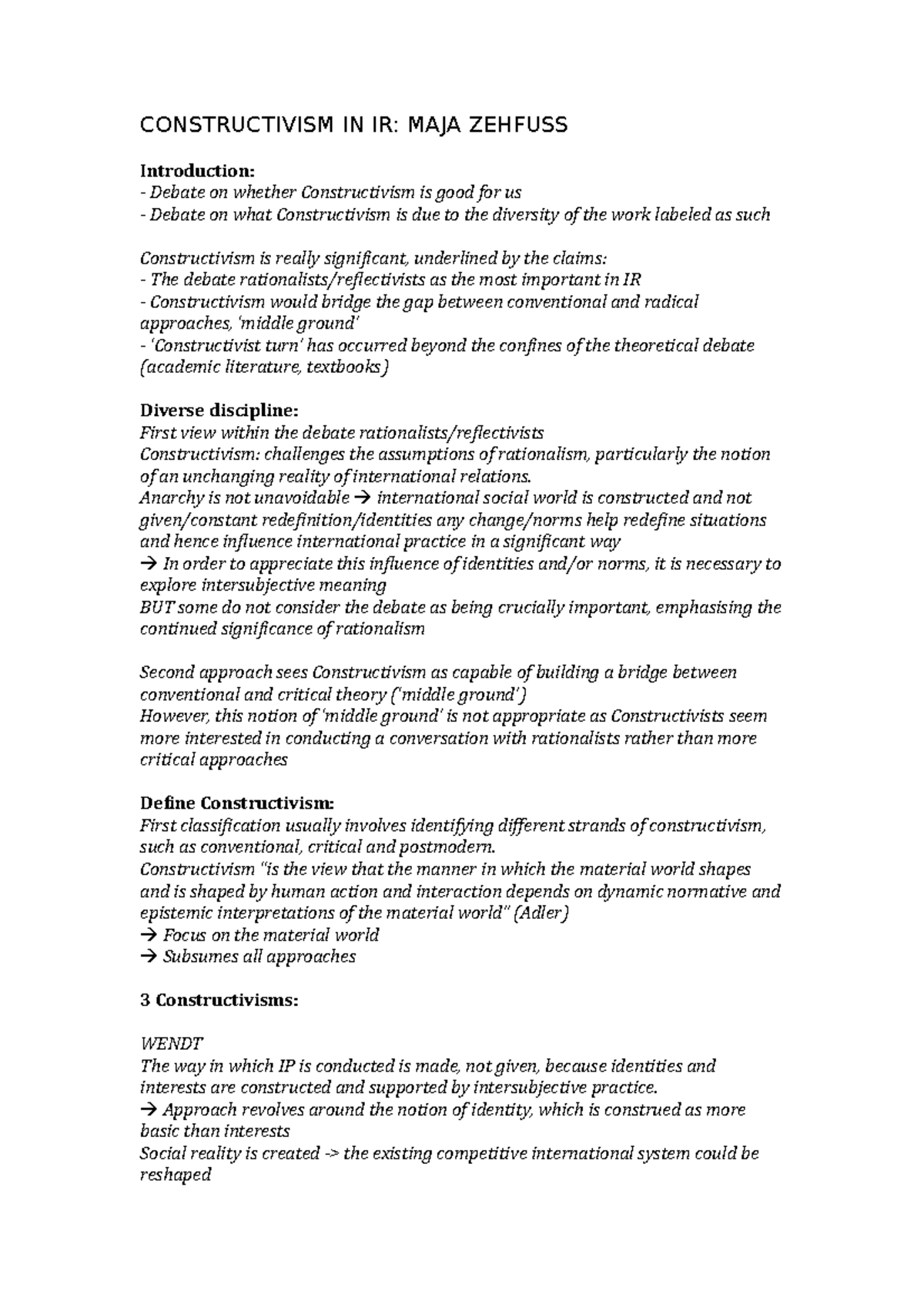 Wendt - Kratochwil and Onuf - CONSTRUCTIVISM IN IR: MAJA ZEHFUSS ...