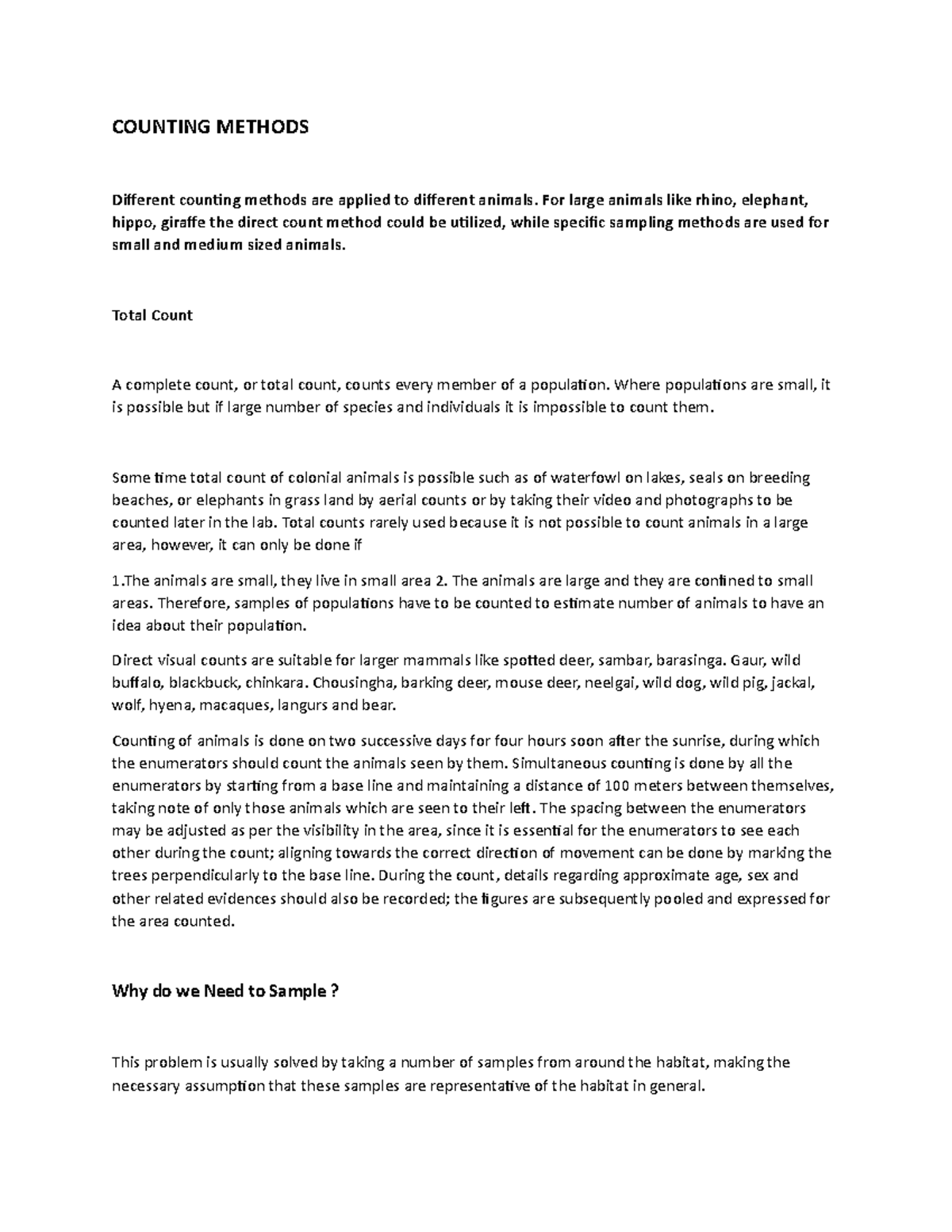 Total and sample count - COUNTING METHODS Different counting methods ...