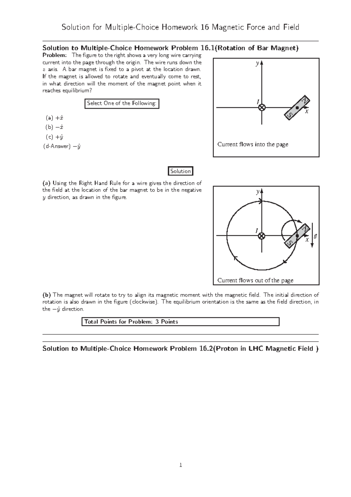 Onlinehomework-16-sln - Solution for Homework 16 Magnetic Force and ...