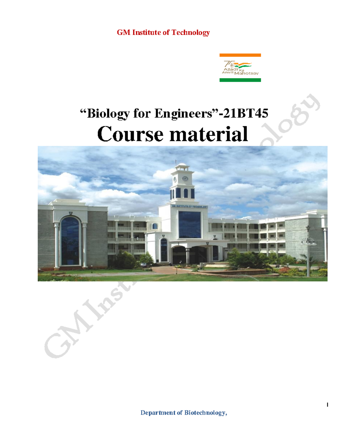 Biology For Engineers Notes Biotechnology - 1 “Biology for Engineers ...