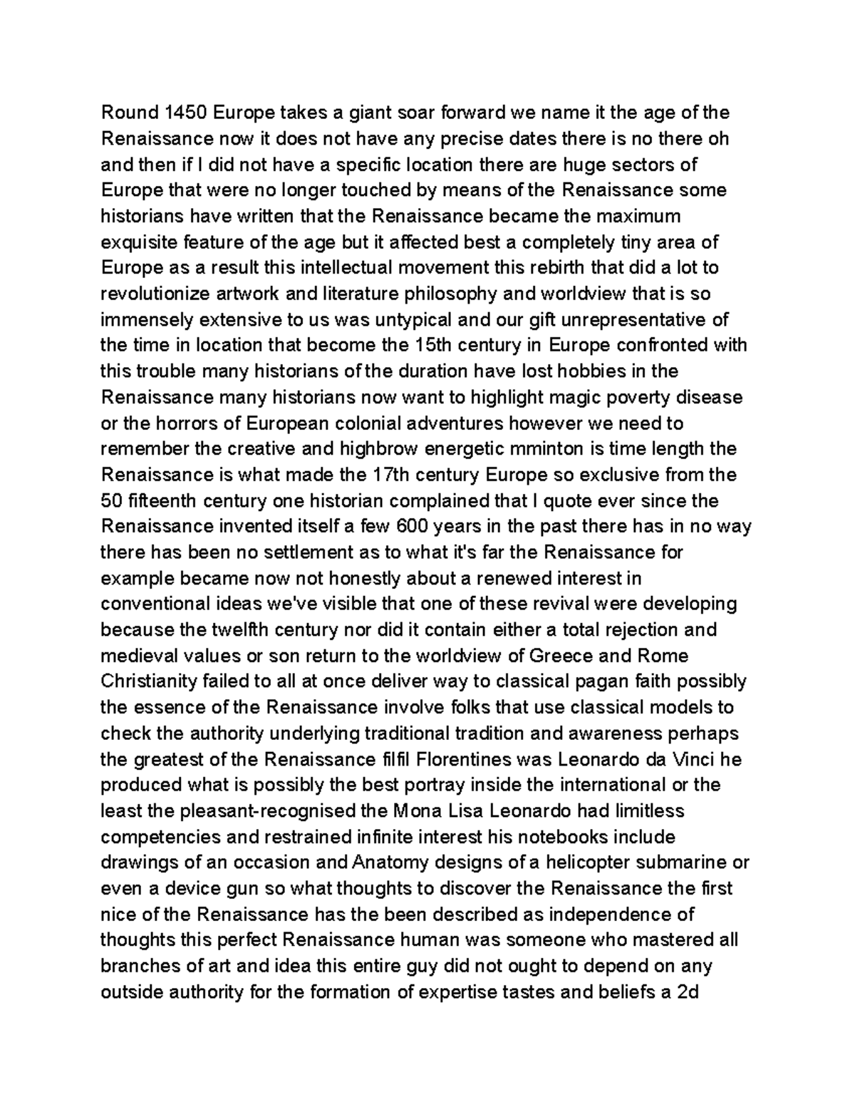 Hist 2321 The Renaissance - Round 1450 Europe takes a giant soar ...