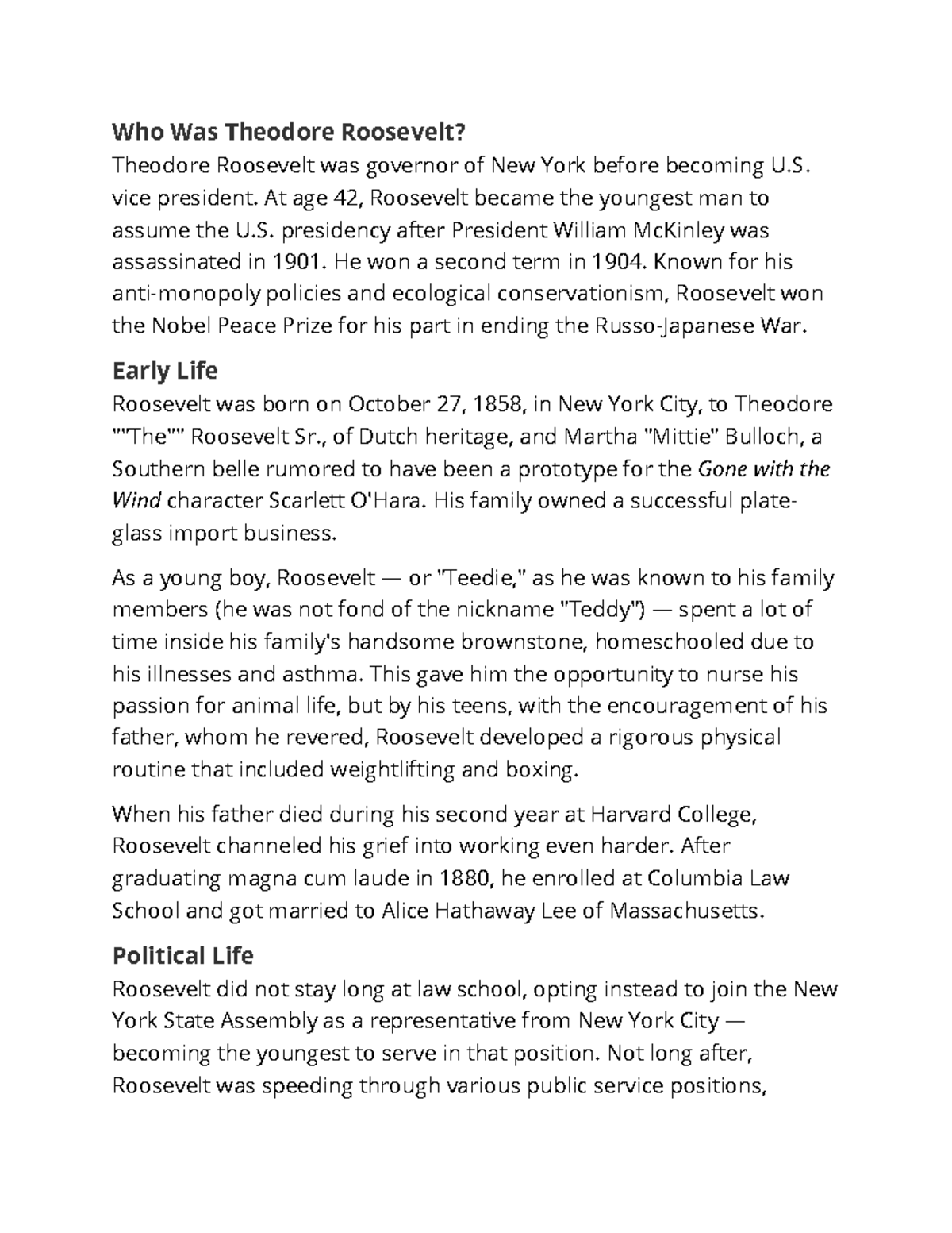 Theodore Roosevelt Notes - Who Was Theodore Roosevelt? Theodore ...