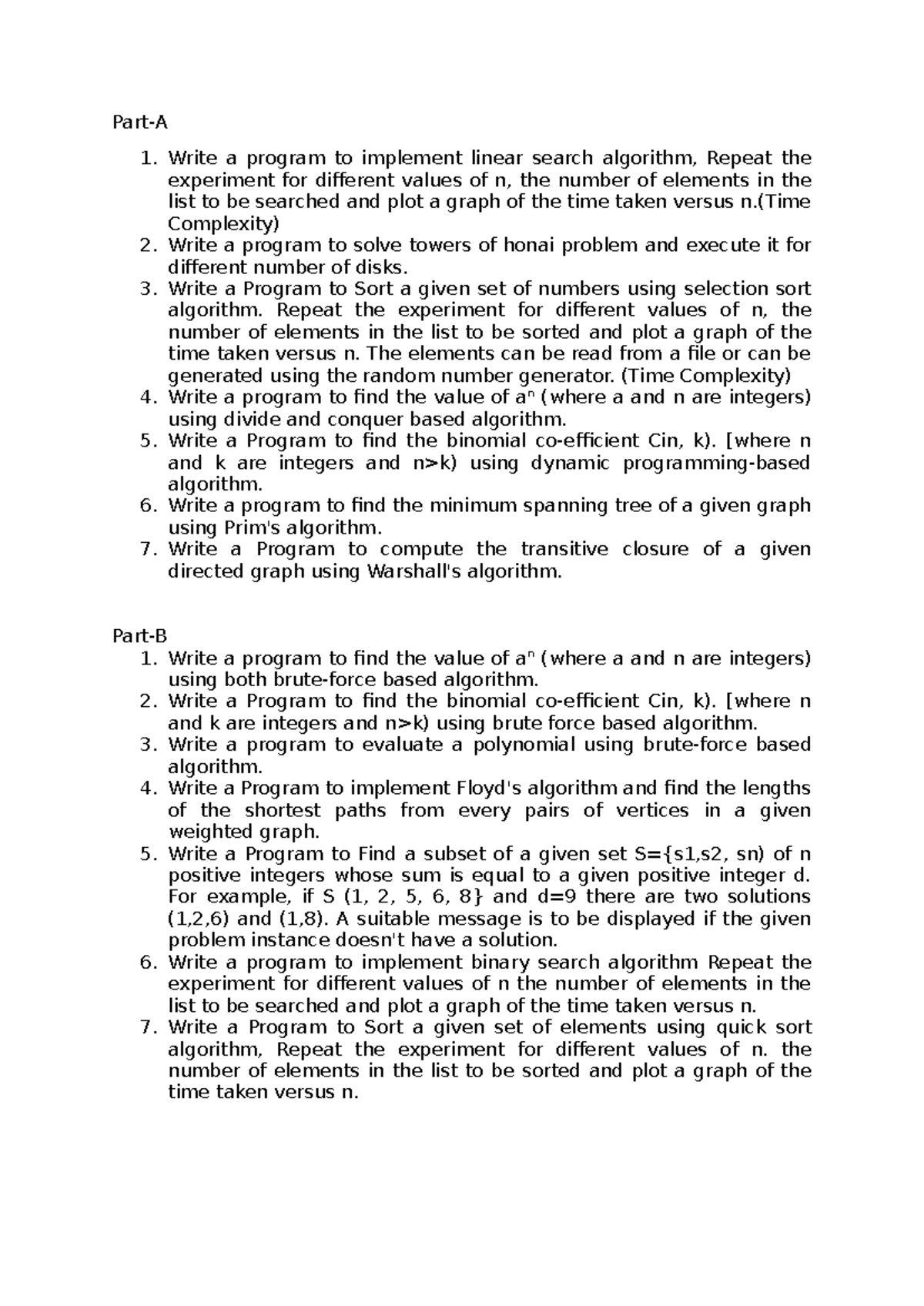 Lab List Progs Lab Programs1 Part A 1 Write A Program To Implement Linear Search Algorithm
