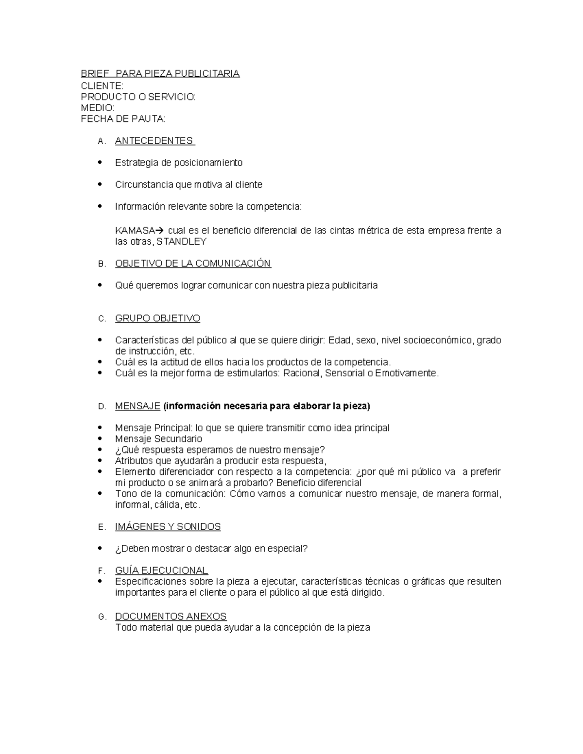 Modelo Brieff completo - BRIEF PARA PIEZA PUBLICITARIA CLIENTE ...