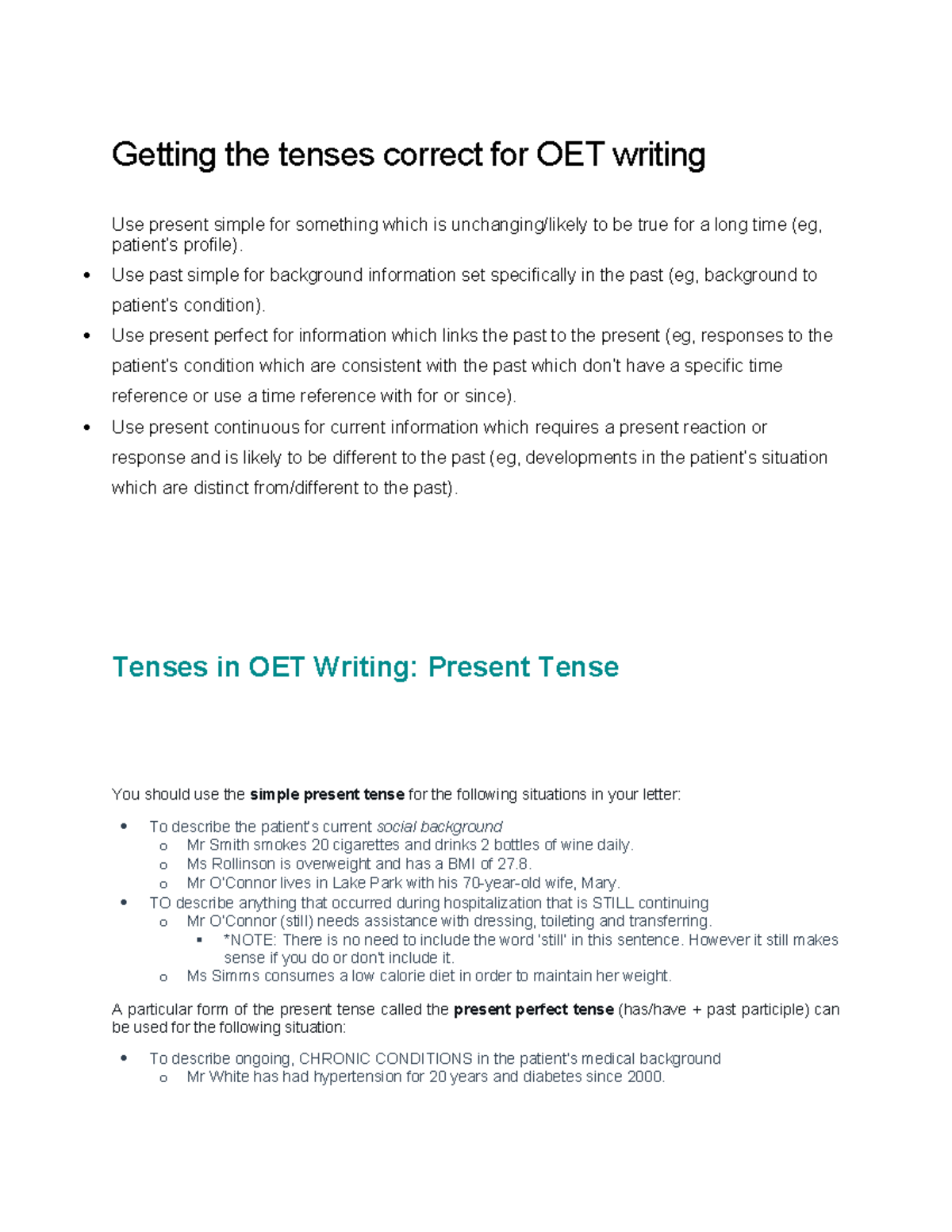 Tenses for OET - Oet writing grammar - Getting the tenses correct for ...
