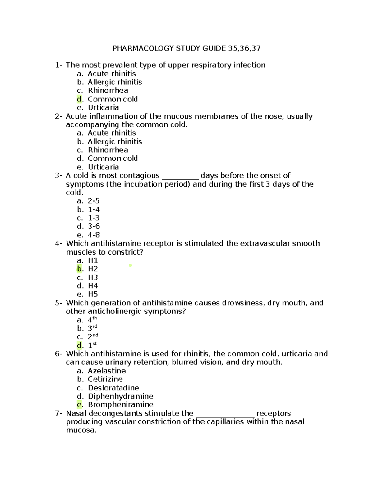 Pharmacology Study Guide 35 36 37 2 - PHARMACOLOGY STUDY GUIDE 35,36, 1 ...