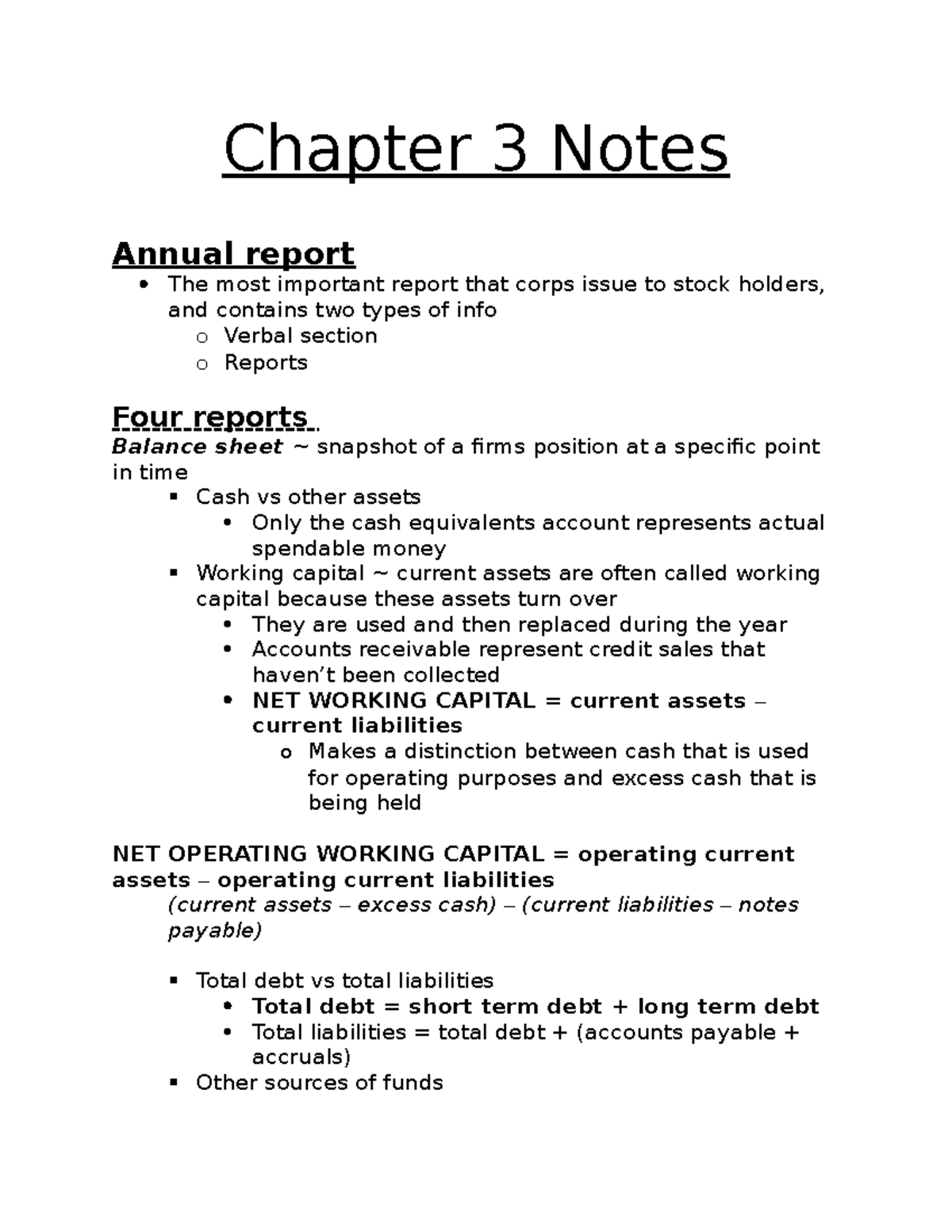 Chapter 3 notes - Chapter 3 Notes Annual report The most important ...
