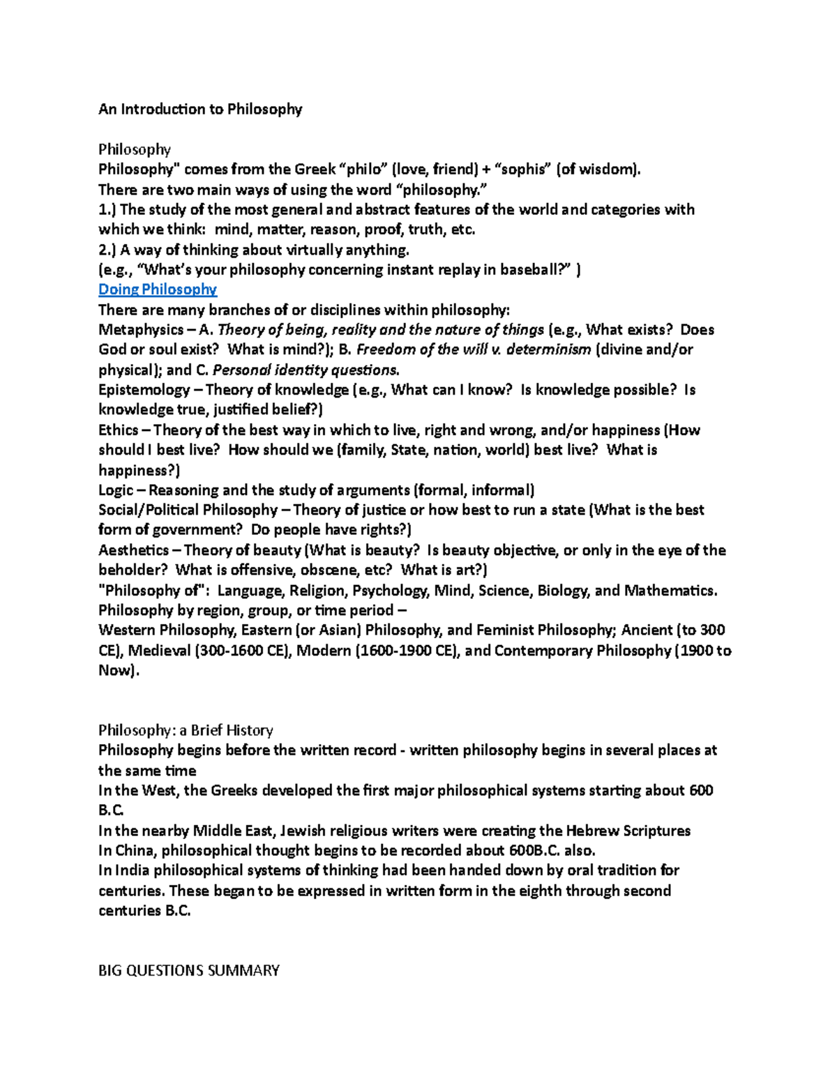 Brief Intro to philosophy - An Introduction to Philosophy Philosophy ...