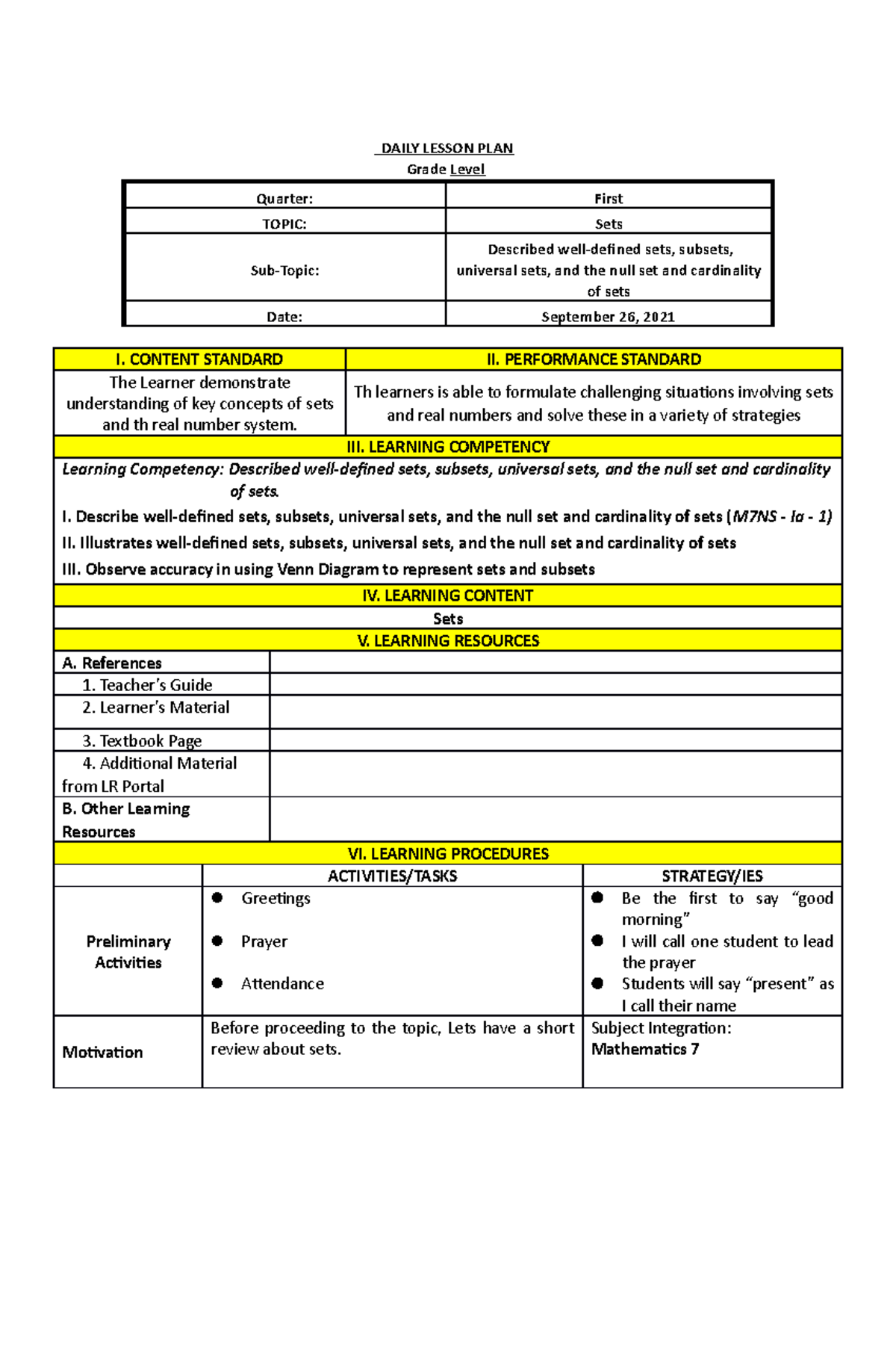 Lessonplan-template - Give some details - DAILY LESSON PLAN Grade Level ...