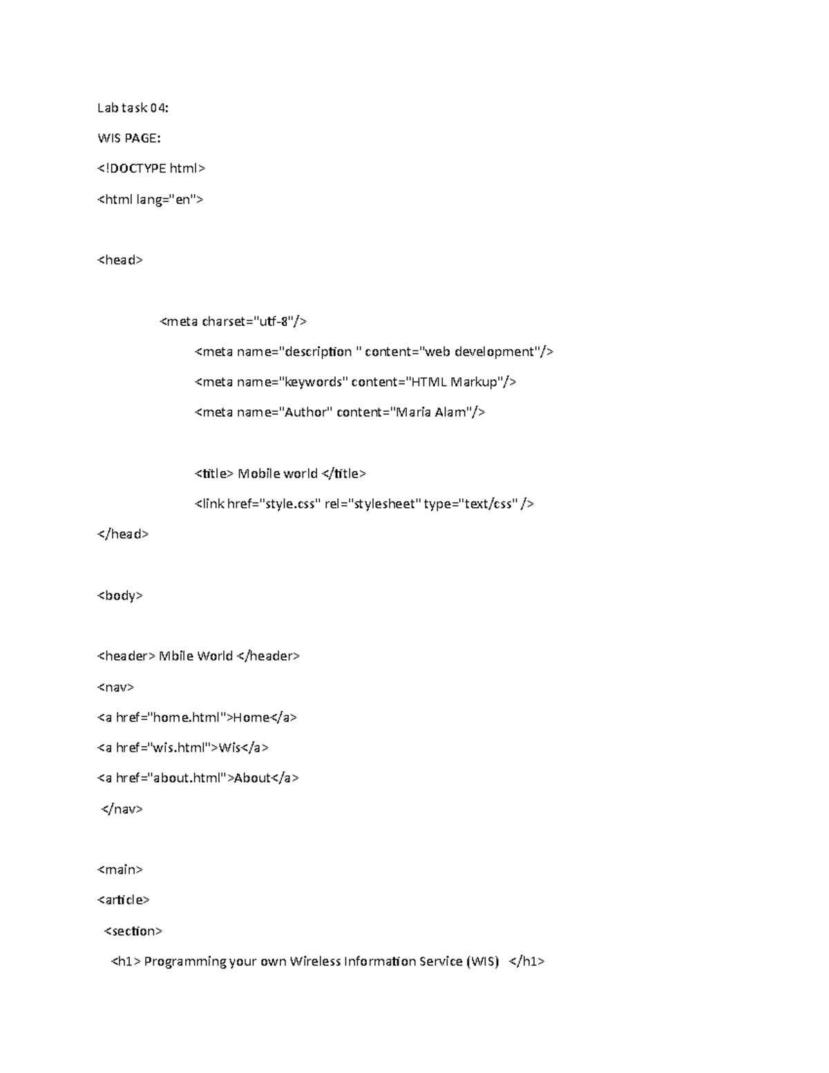 Lab task 04 1 - abdul kausha - Lab task 04: WIS PAGE: