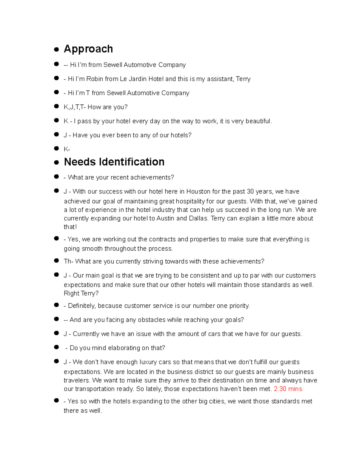 Role Play - project (role play) w/ professor van - Approach - Hi I’m ...