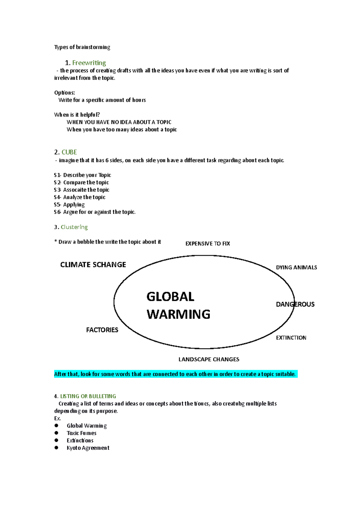 3III Lecture - Types of brainstorming 1. Freewriting the process of ...