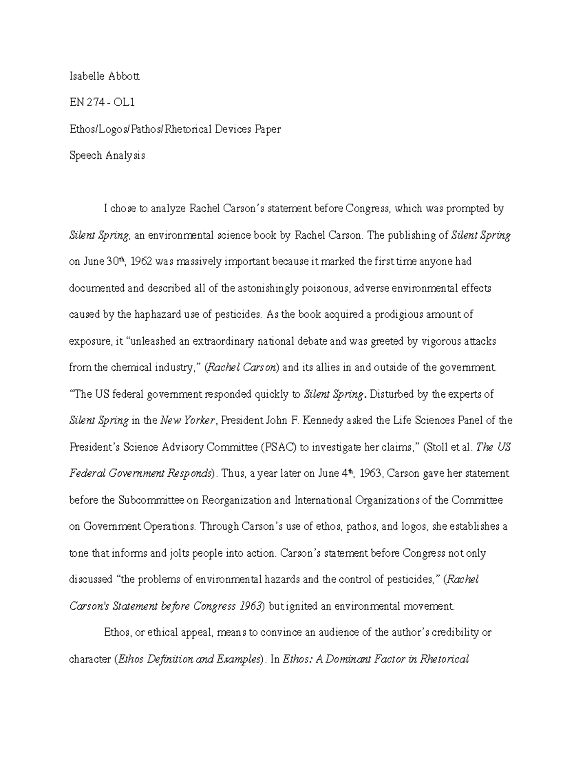 ELP: Rhetorical Devices Paper - Isabelle Abbott EN 274 - OL Ethos/Logos ...