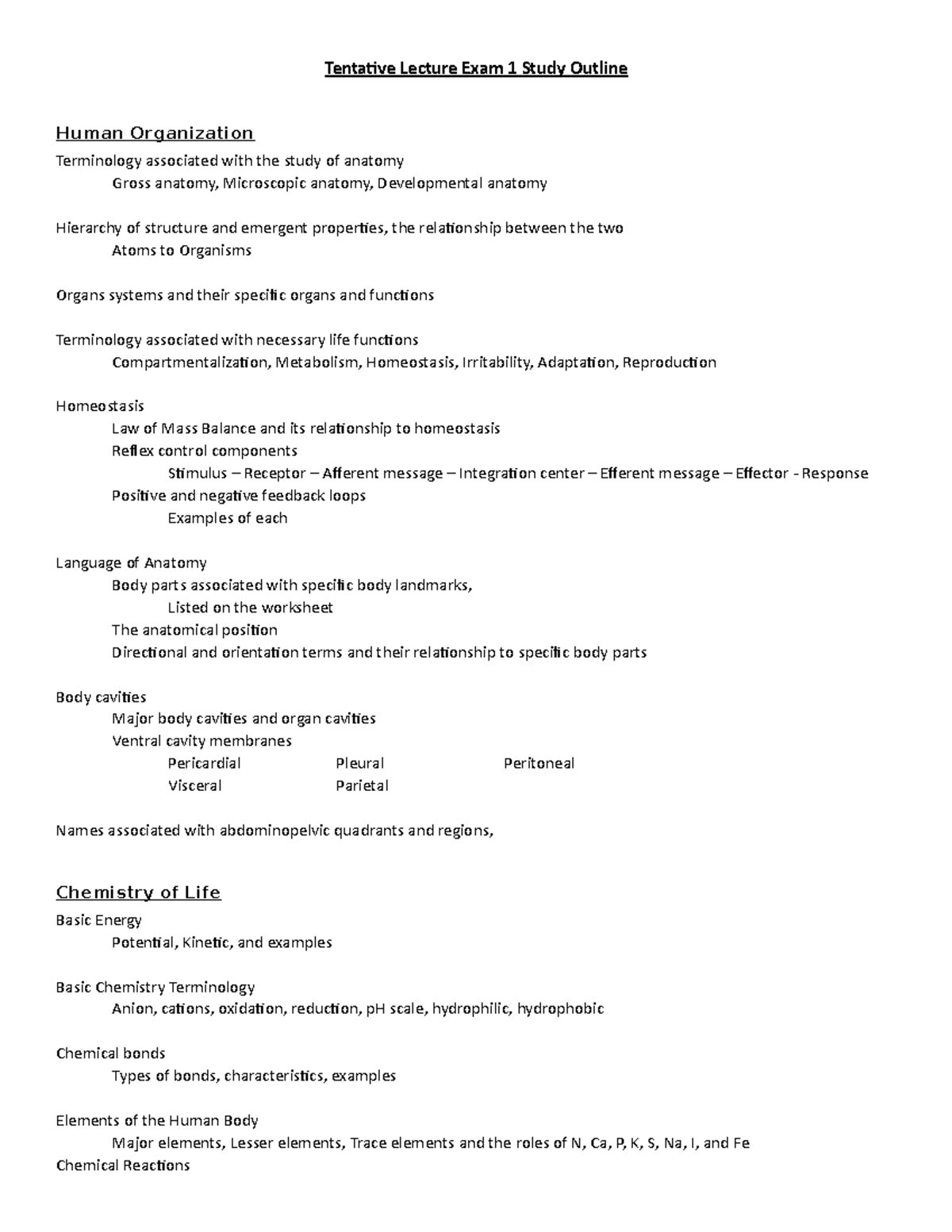 Lecture Exam 1 study outline - Tentative Lecture Exam 1 Study Outline ...