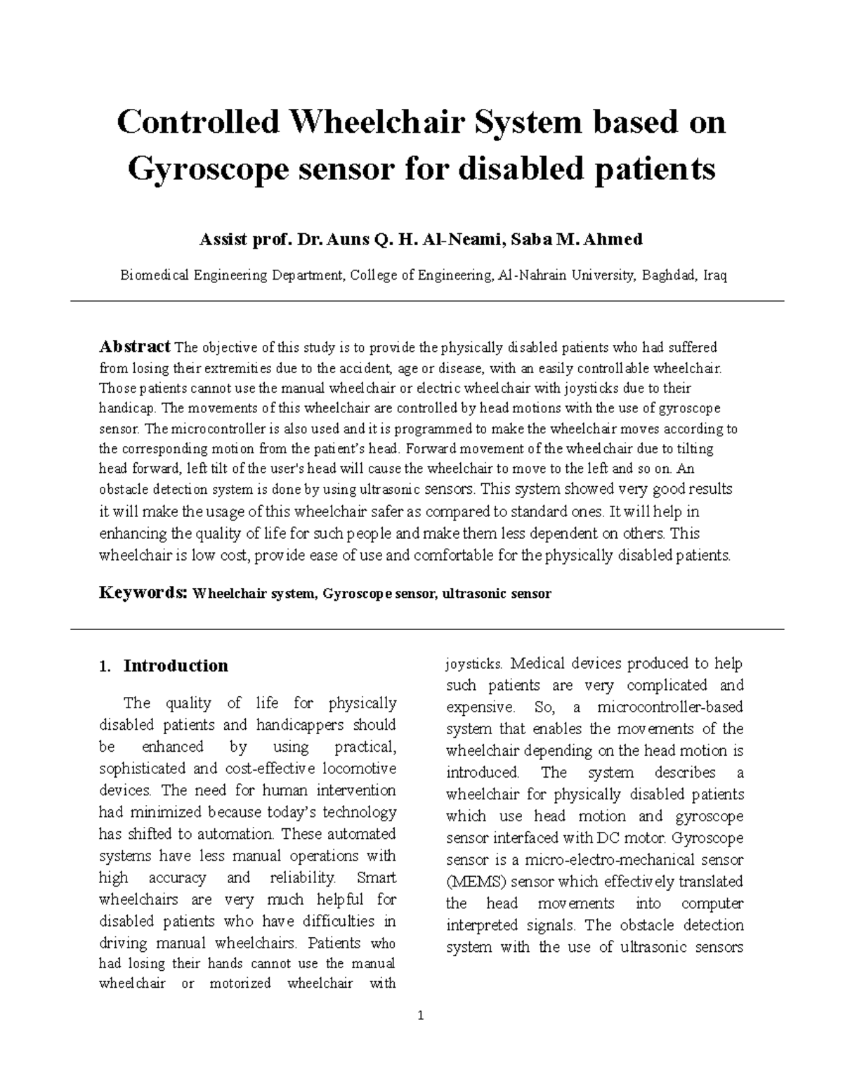 Controlled Wheelchair System based on Gy - Controlled Wheelchair System ...