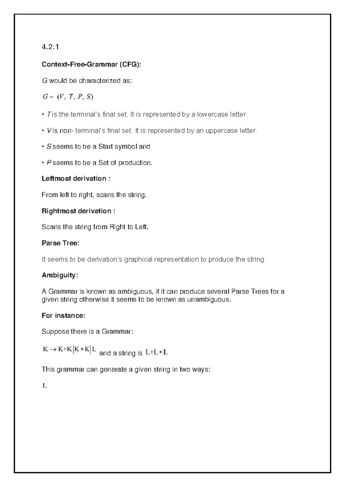 Chapter 4 4.2solution - ... - 4. 1 Context-Free-Grammar (CFG): G would be characterized as: T is ...