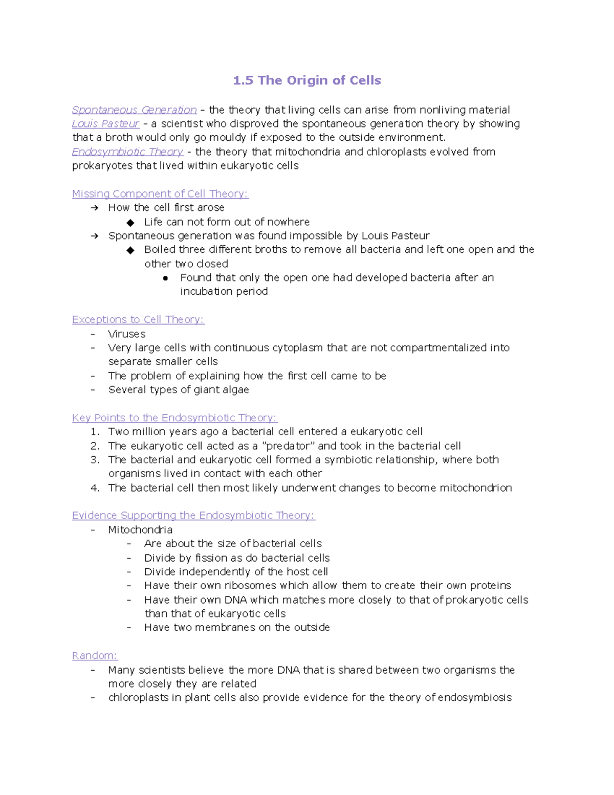 1.5 The Origin of Cells - Study Guide - 1 The Origin of Cells ...