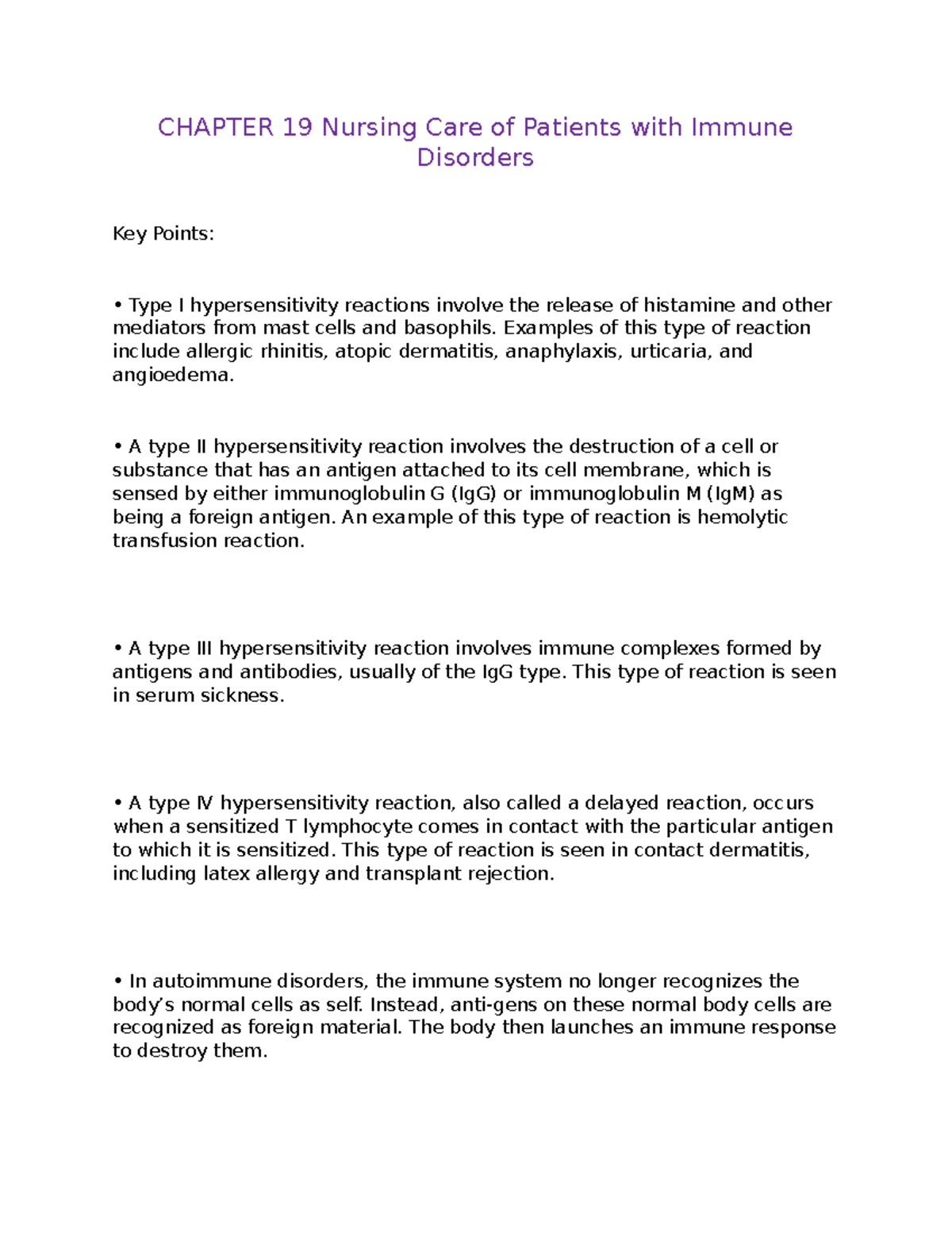 Chapter 19 Nursing Care of Patients with Immune Disorders - CHAPTER 19 ...