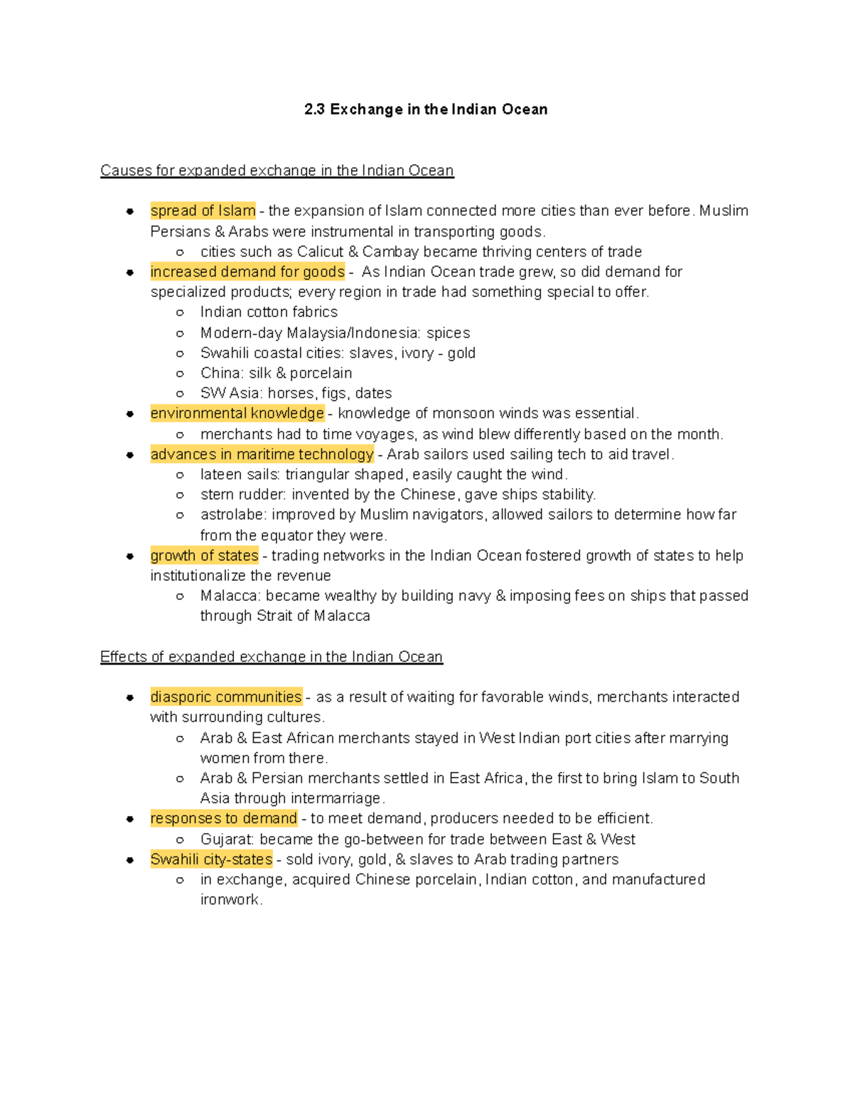 2.3 Exchange in the Indian Ocean Notes - 2 Exchange in the Indian Ocean ...