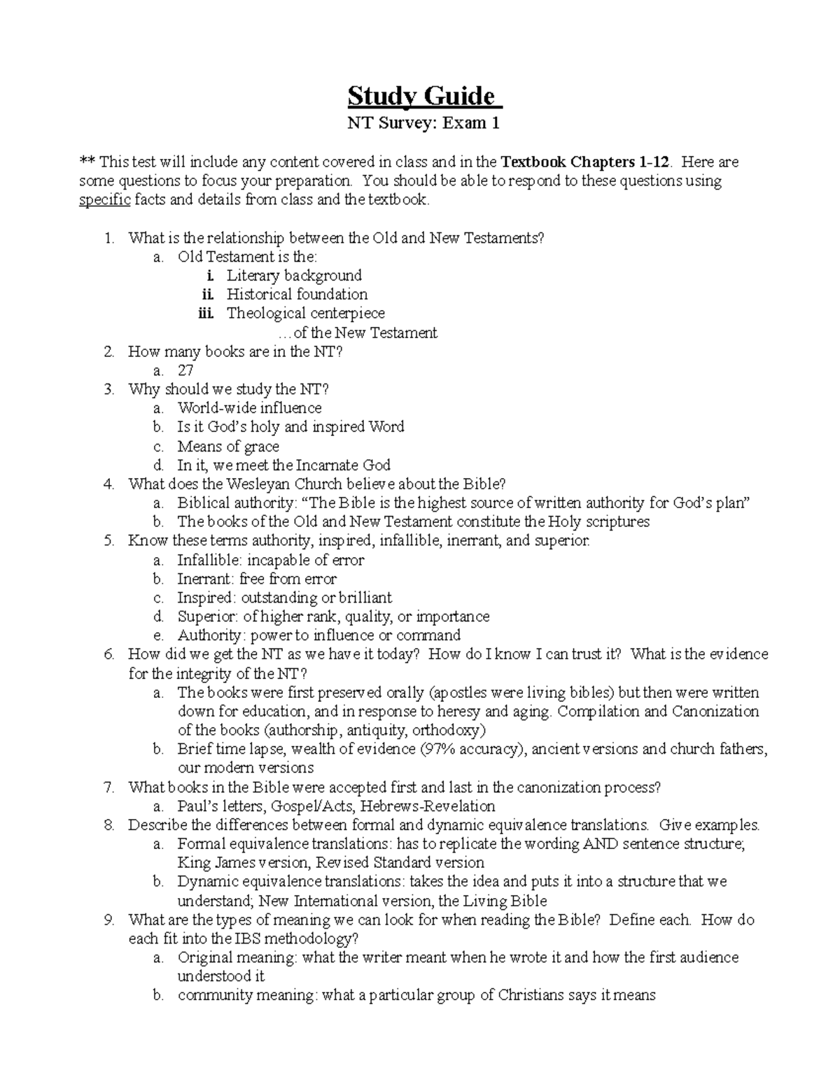 New Testament Exam #1 Study Guide - Study Guide NT Survey: Exam 1 ...