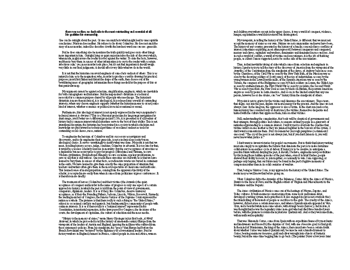 Zinn book ch 1 - Columbus, The Indians, and Human Progress (pg 5-end ...