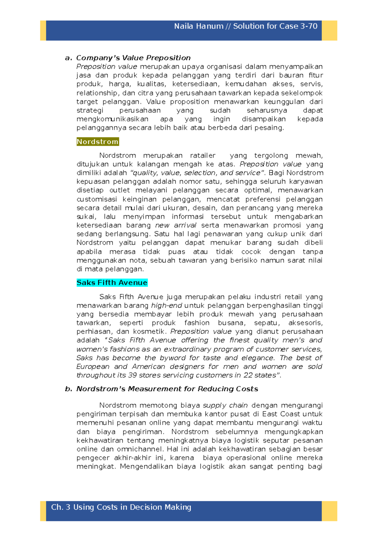 Case 3-70 - Case Management Accounting Kaplan - Naila Hanum // Solution ...