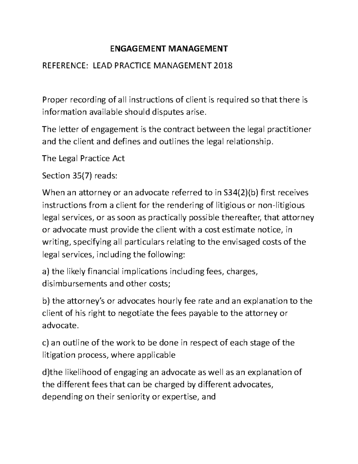 Lesson 4 Engagement - ENGAGEMENT MANAGEMENT REFERENCE: LEAD PRACTICE ...