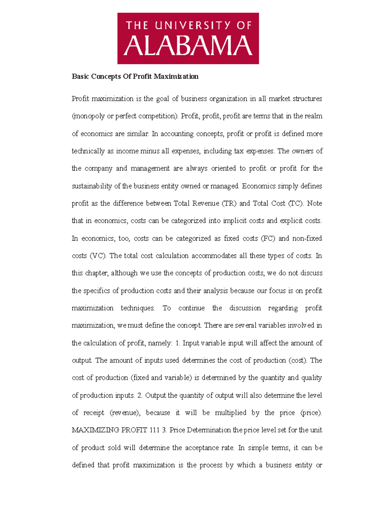 Notes economics -Basic Concepts Of Profit Maximization - Basic Concepts ...