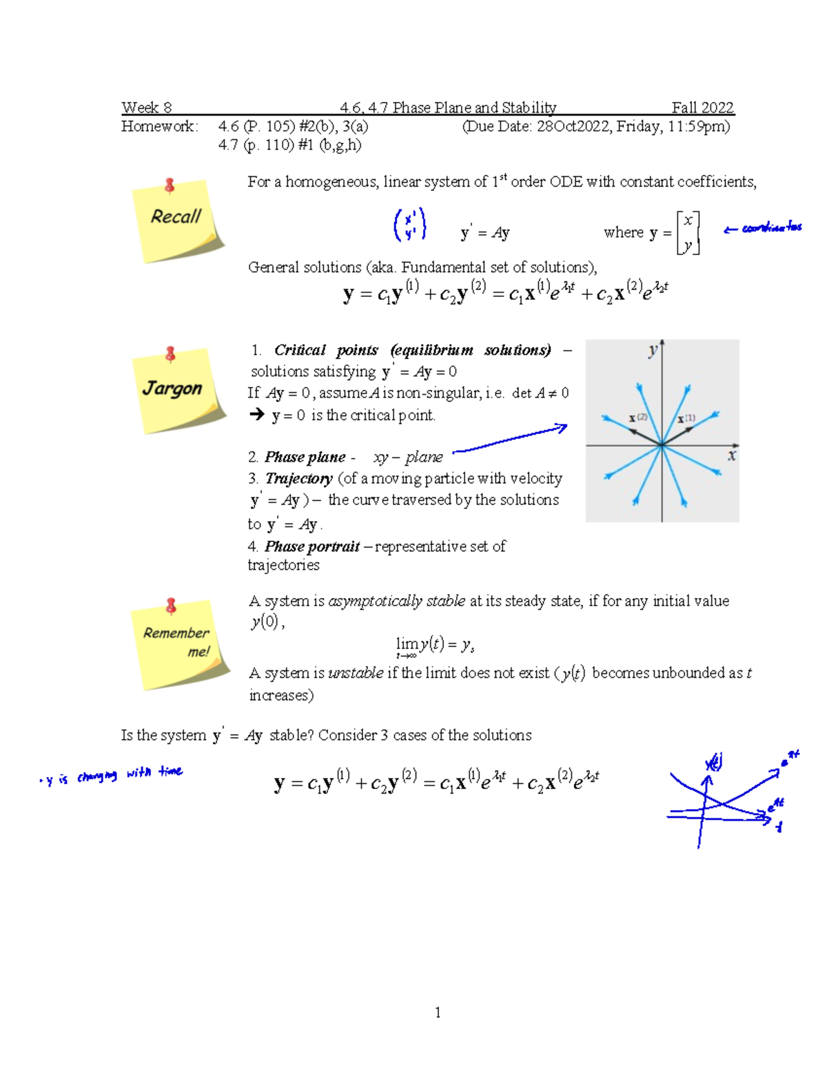 Week8-17Oct2022-4 - Lecture notes, Prof. Kam - Week 8 4, 4 Phase Plane ...