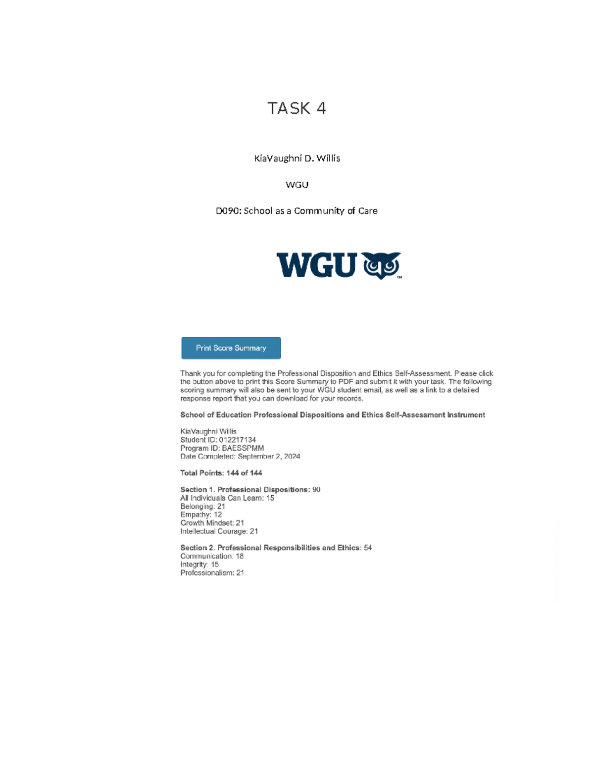 TASK 4-2 - School as a community of care - TASK 4 KiaVaughni D. Willis ...