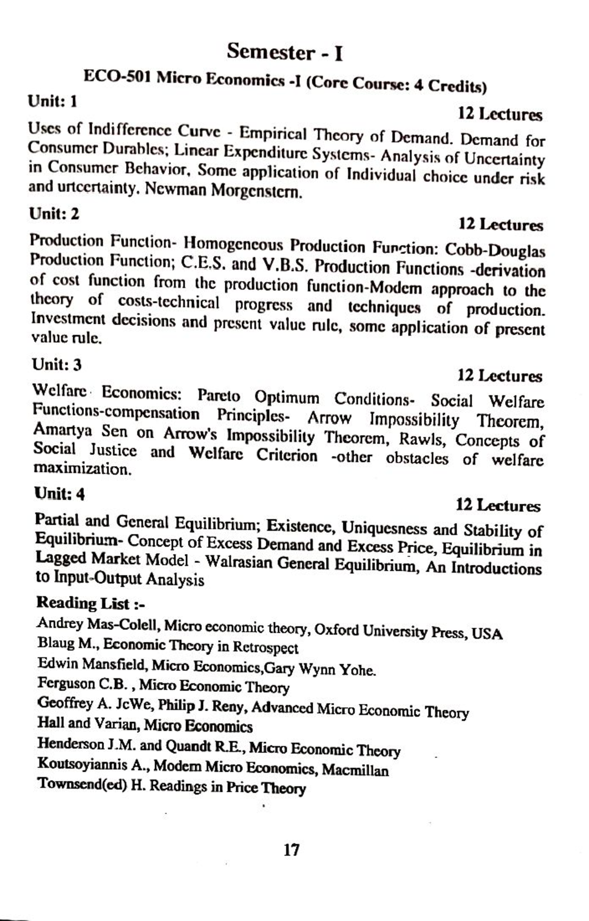 Full syllabus economics - Semester I Micro Economics (Core Course: 4 ...