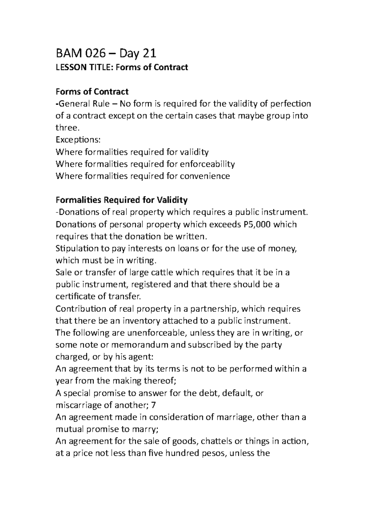 BAM 026 – Day 21 - BAM 026 – Day 21 - BAM 026 – Day 21 LESSON TITLE: Forms of Contract Forms of ...